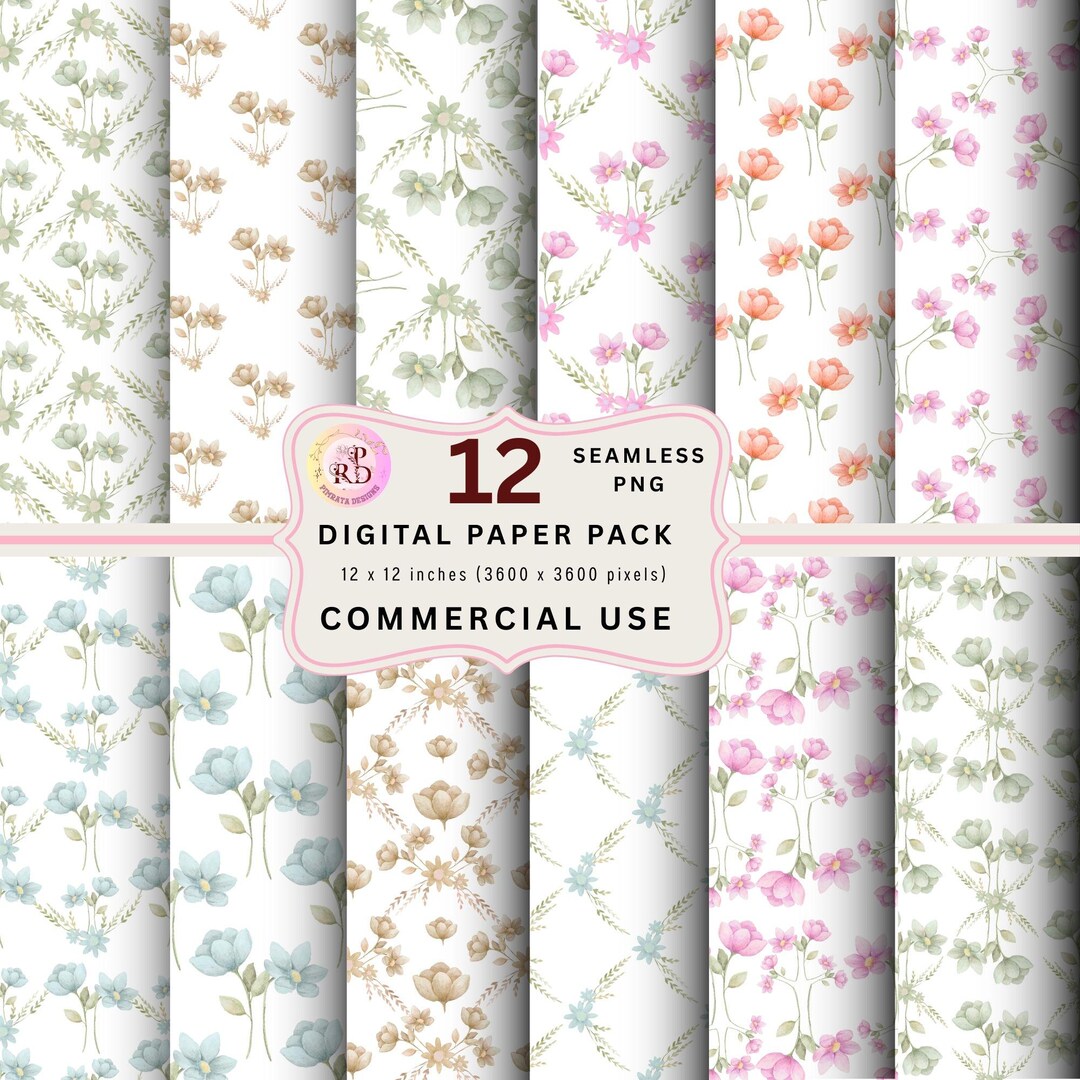 Watercolor Floral Digital Paper Pack, Pastel Botanical Patterns ...