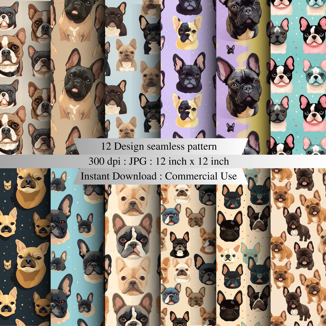 Seamless French Bulldog Pattern | Cute Dog Faces Fabric Pet Lover Decor ...