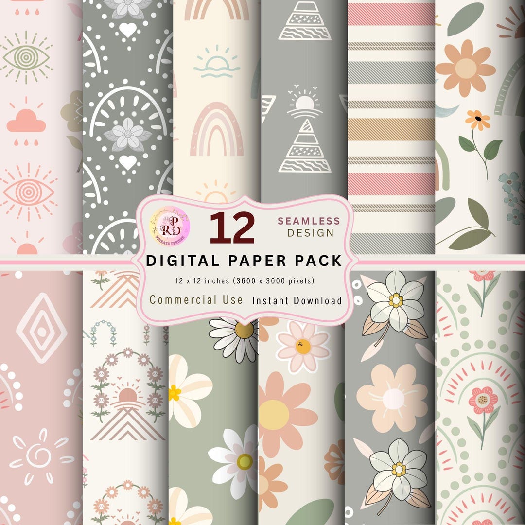 Boho Floral Digital Paper Pack, Seamless Patterns (digital Download) - Etsy