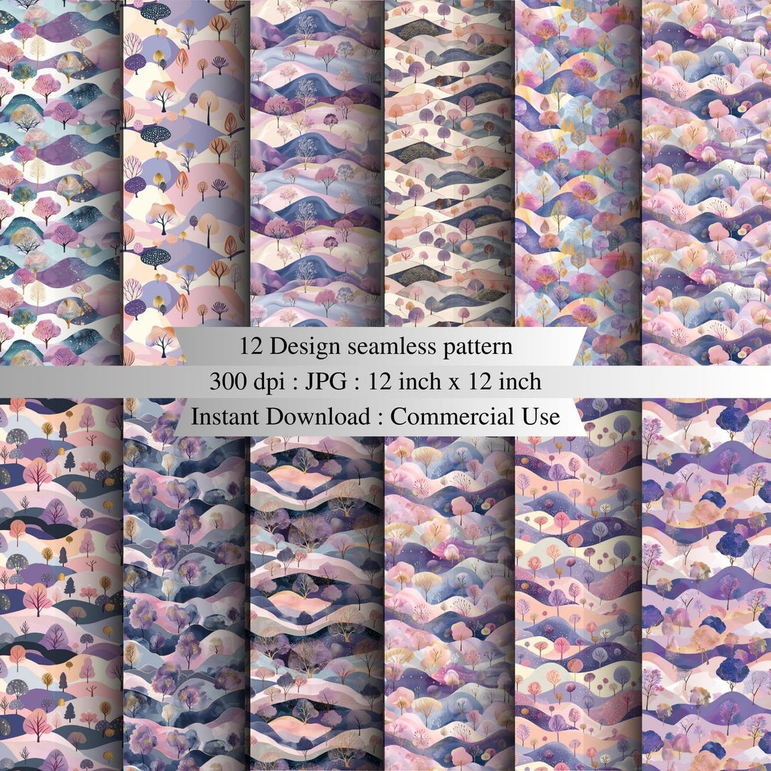 Seamless Nature Landscape Patterns Digital Download Printable Paper ...