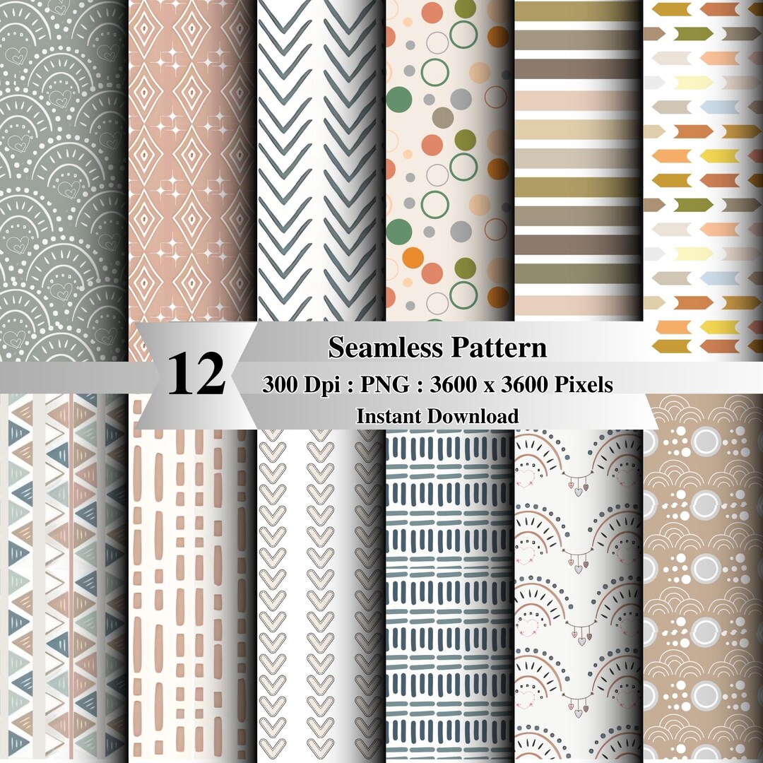 12 Boho Seamless Digital Papers Nursery Boho, Boho Scrapbook Paper ...