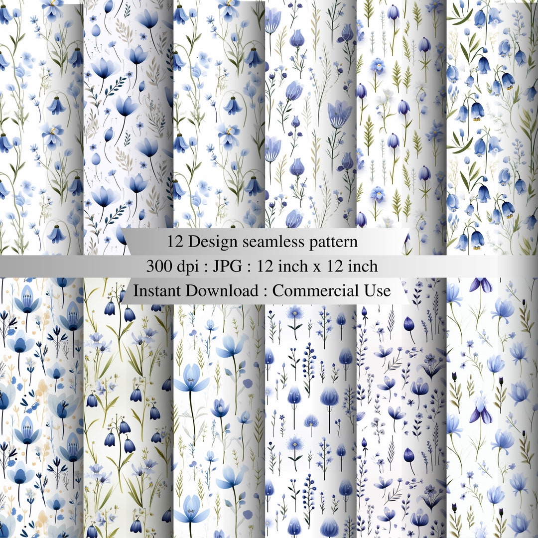 Blue Floral Watercolor Seamless Pattern | Spring Botanical Digital ...