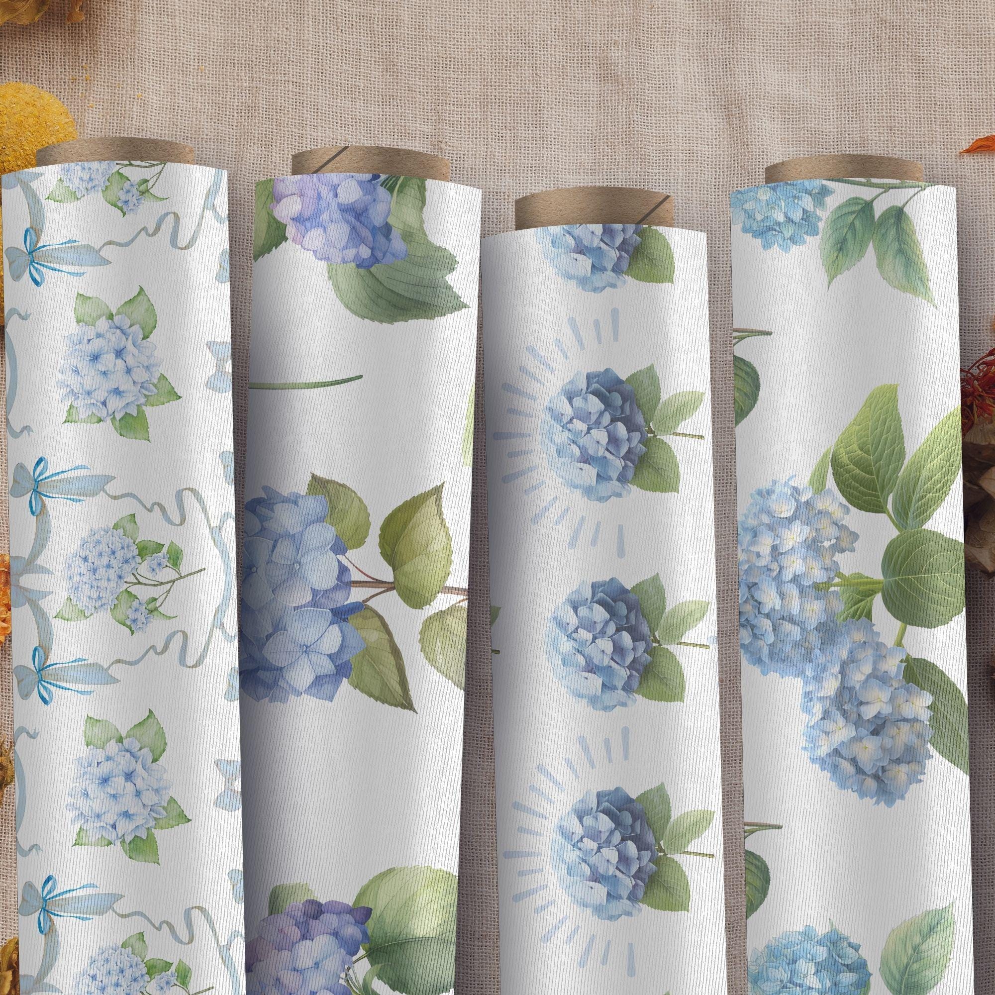 Blue Hydrangea Digital Paper Pack, Vintage Watercolor Floral Patterns ...