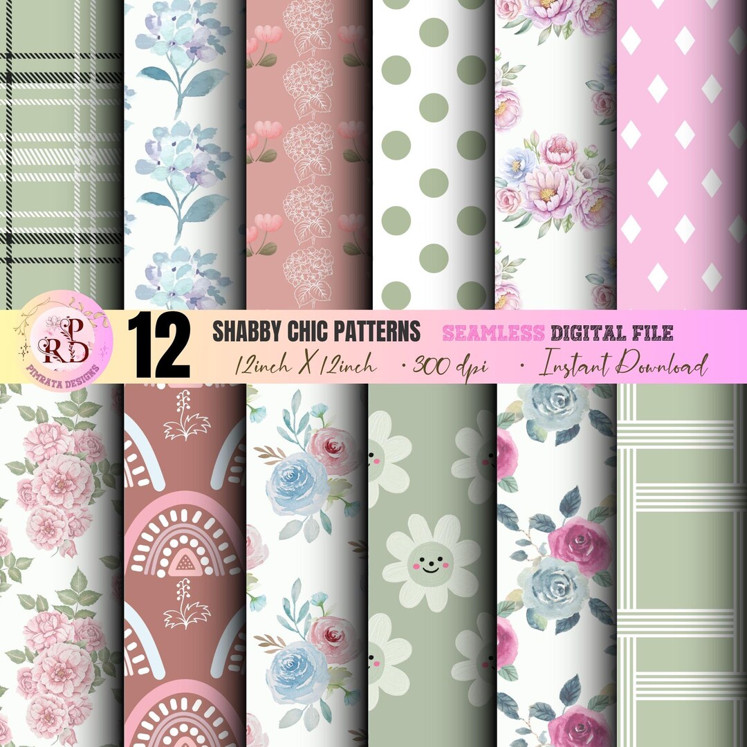 Shabby Chic Floral Digital Paper: Seamless Watercolor Blooms Pattern ...