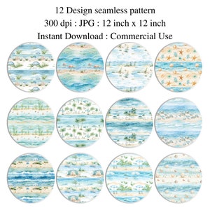 Seamless Tropical Beach Pattern Palm Trees, Ocean View, Summer Vacation ...