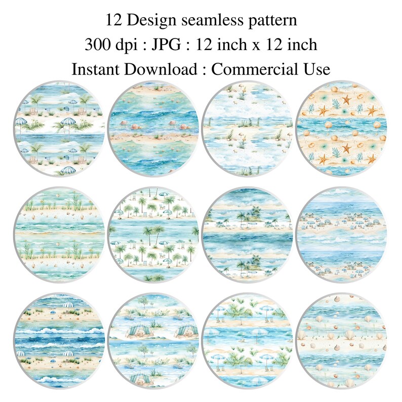 Seamless Tropical Beach Pattern - Palm Trees, Ocean View, Summer ...