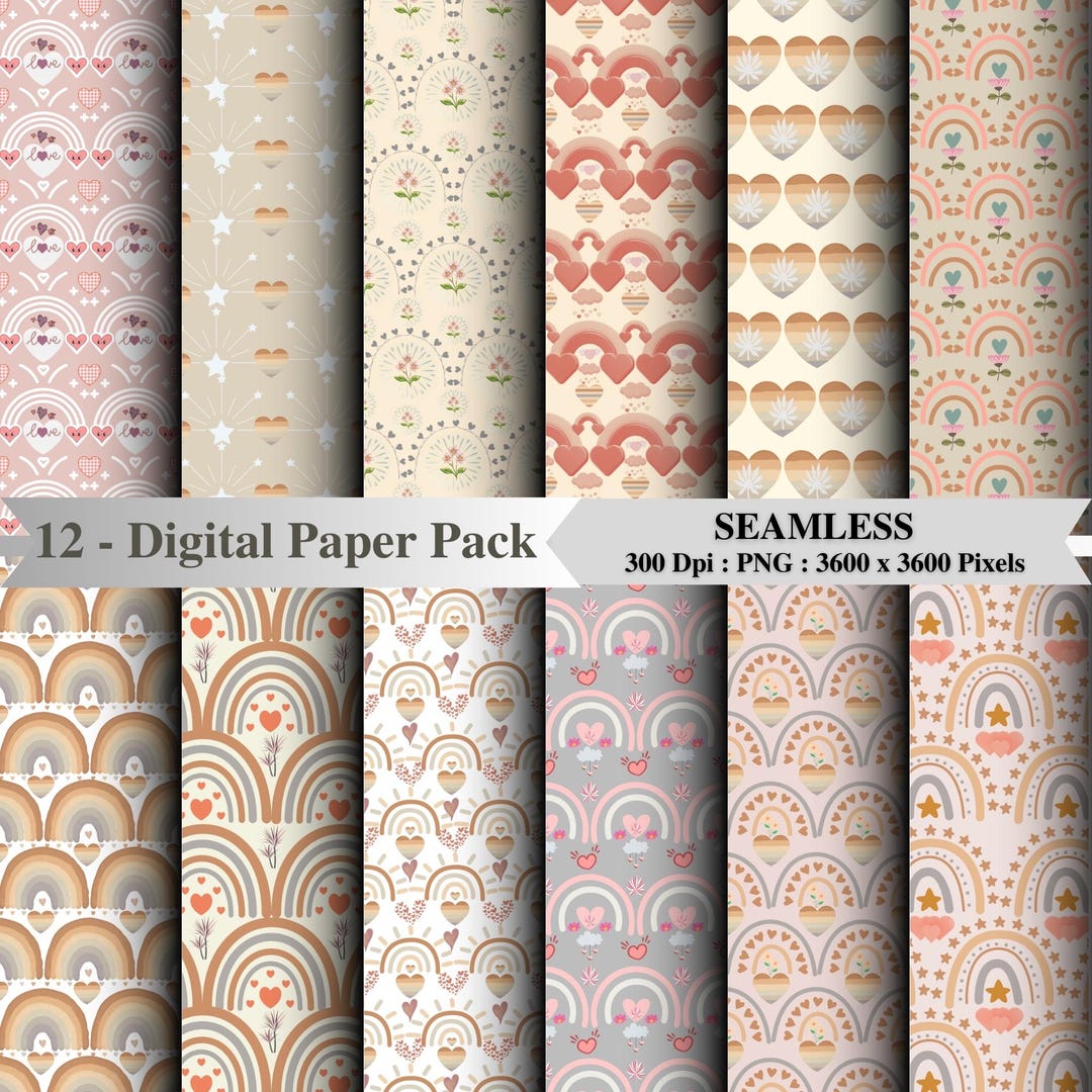 12 Boho Digital Papers, Boho Pattern, Commercial Use, Scrapbook Paper ...
