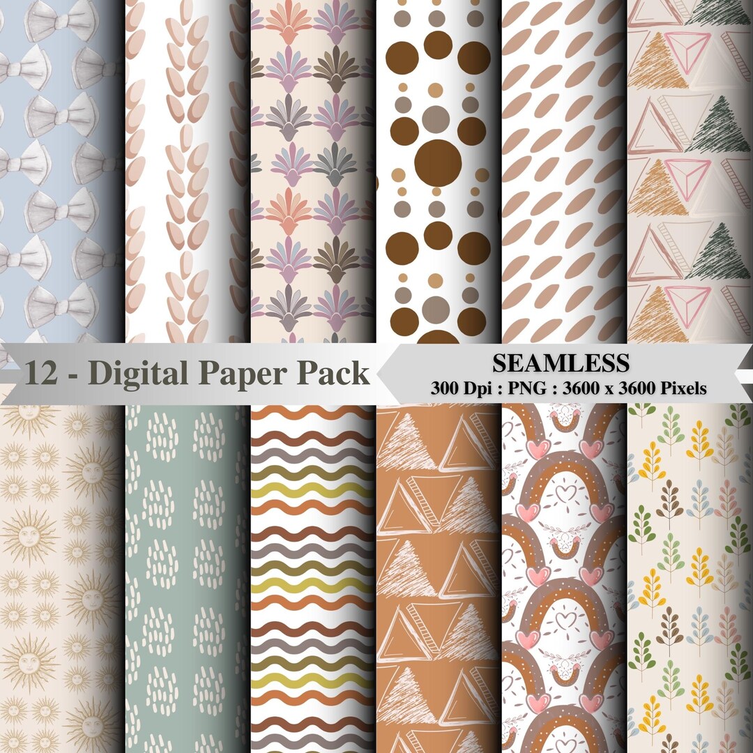 Boho Digital Paper Pack: Seamless Retro PNG Patterns (commercial Use ...