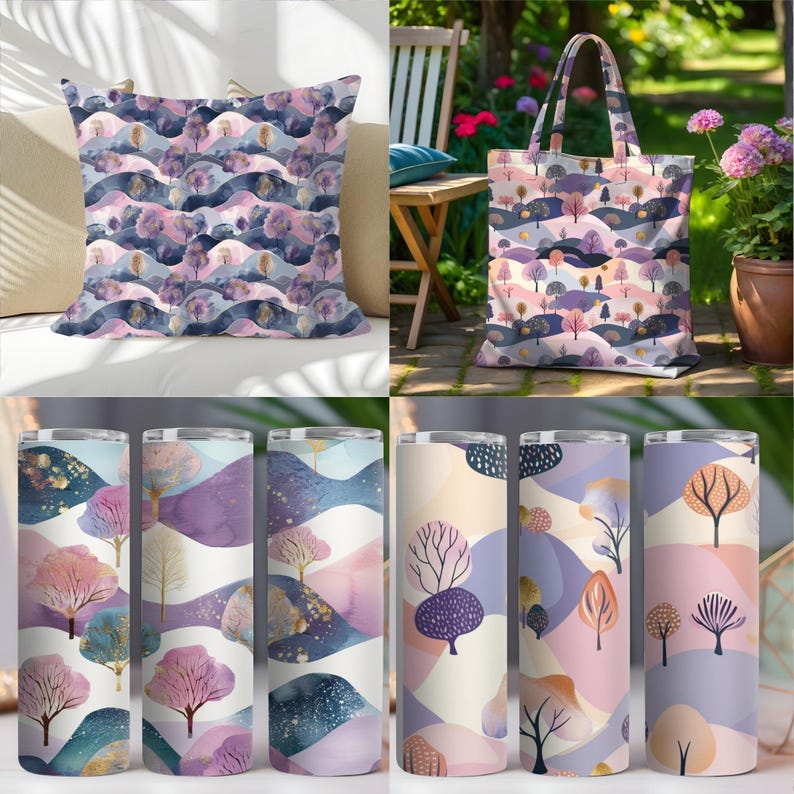 Seamless Nature Landscape Patterns Digital Download Printable Paper ...