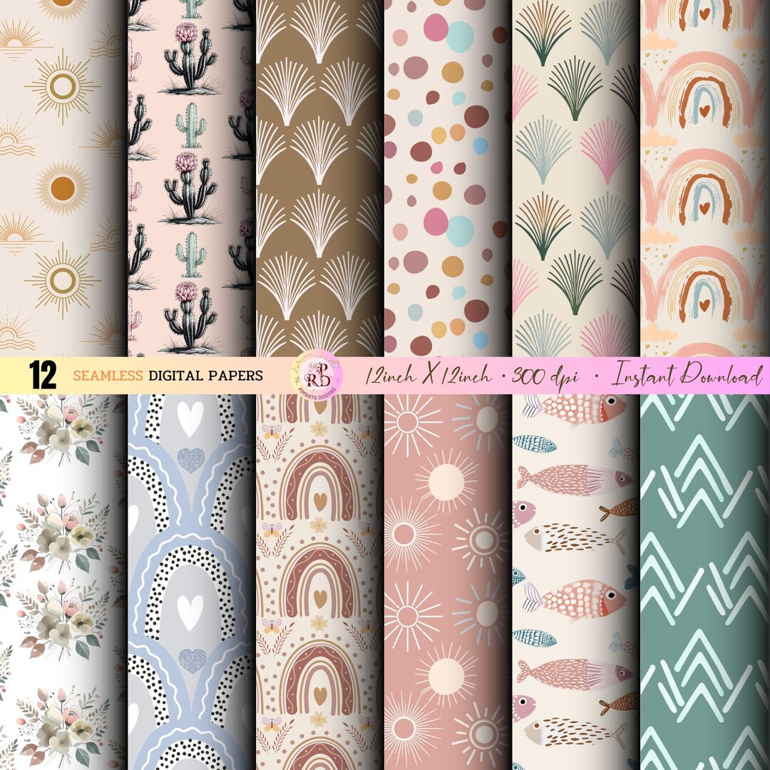 CUTE BOHO SOFT Seamless Digital Papers,cute Boho Digital Papers ...