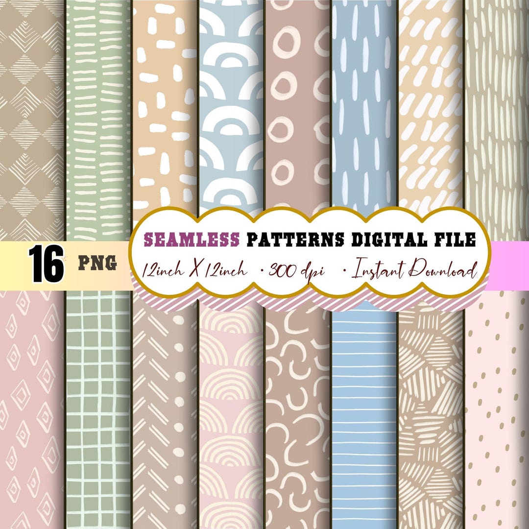 Boho Neutral Digital Paper Pack | Scandinavian Seamless Patterns (PNG ...