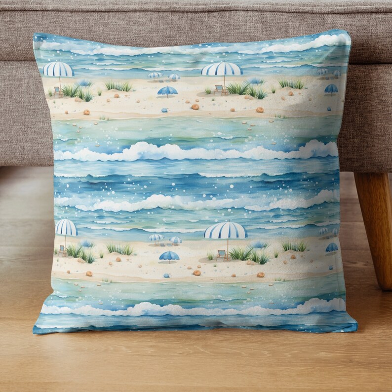 Seamless Tropical Beach Pattern - Palm Trees, Ocean View, Summer ...