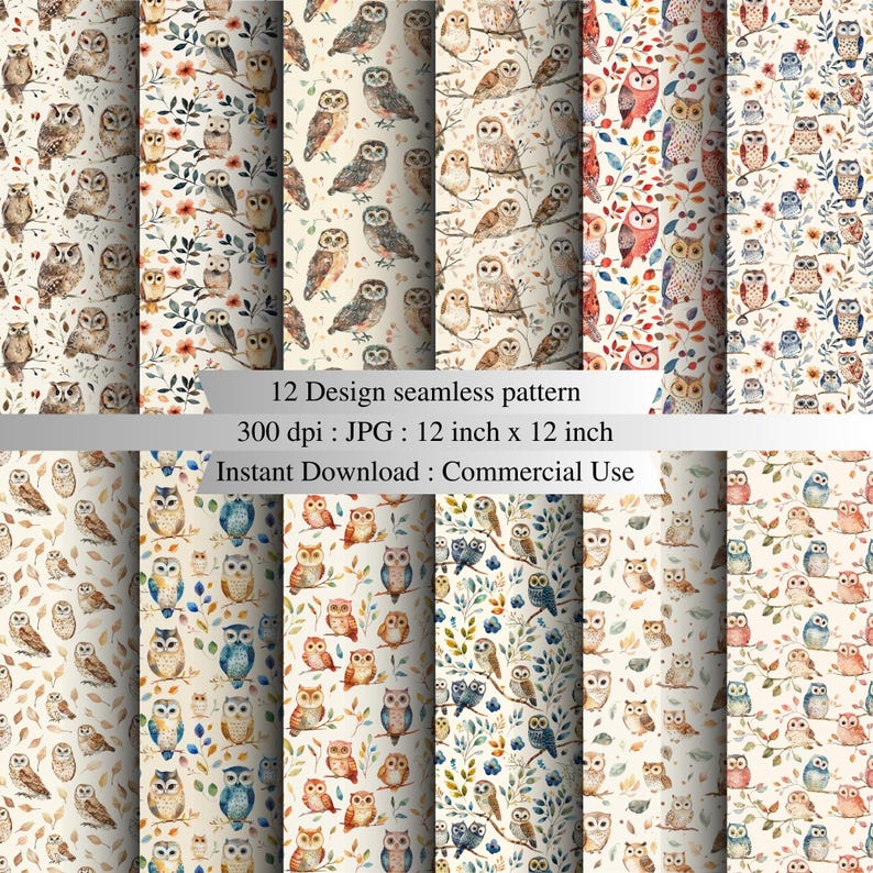 Seamless Owl Pattern Printable | Woodland Owl Digital Paper | Cute Owl Design for Crafts ...