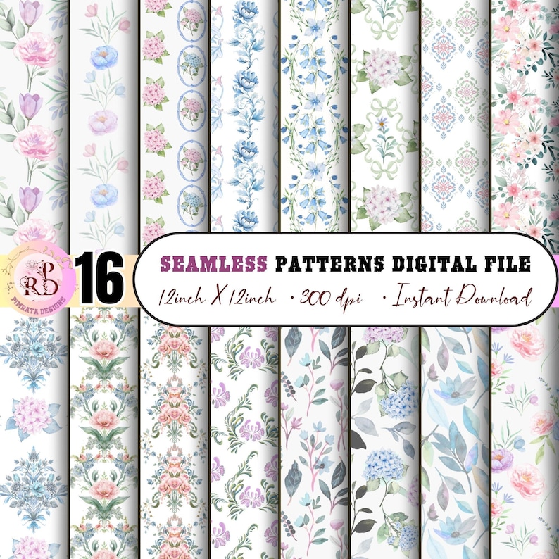 Shabby Chic Floral Digital Paper: Vintage Watercolor Pattern (RAR File ...