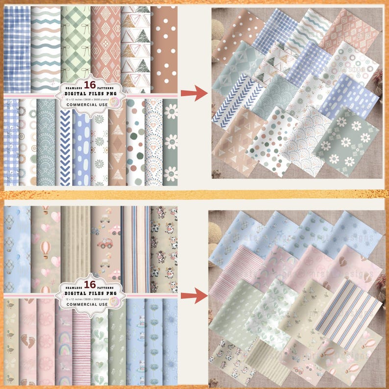 Neutral Boho Nursery Seamless Patterns Bundle, 128 Minimalist PNG Files ...