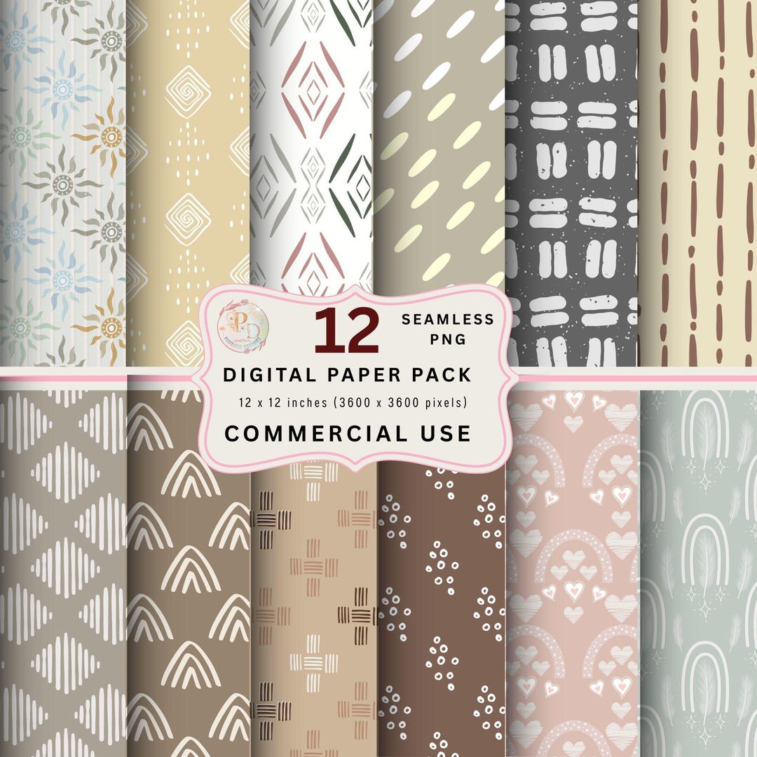 Neutral Boho Seamless Digital Paper Pack, Abstract Earthy Patterns ...