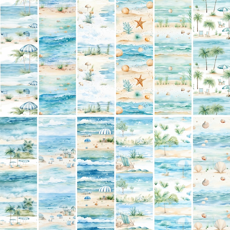Seamless Tropical Beach Pattern - Palm Trees, Ocean View, Summer ...