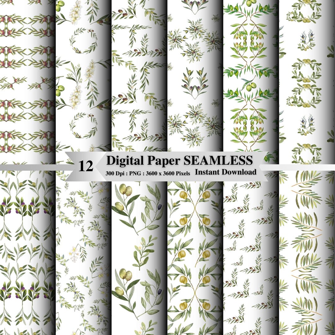 Watercolor Olive Branch Seamless Pattern - Botanical Greenery for ...