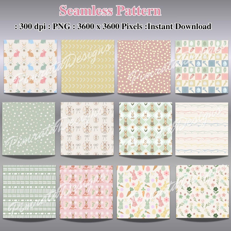Boho Easter Seamless Digital Paper, Watercolor Nursery Patterns, Bunny ...