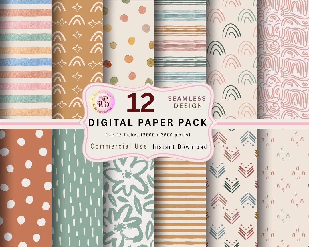 Boho Digital Paper Pack: Abstract Pastel Patterns (seamless, Commercial ...