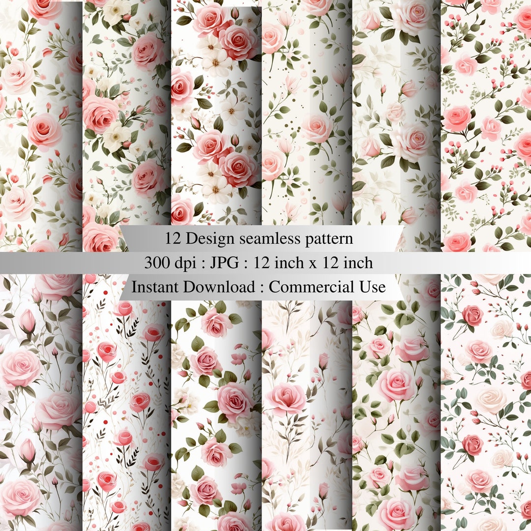 Pink Rose Pattern: Shabby Chic Floral Digital Paper (digital Download ...