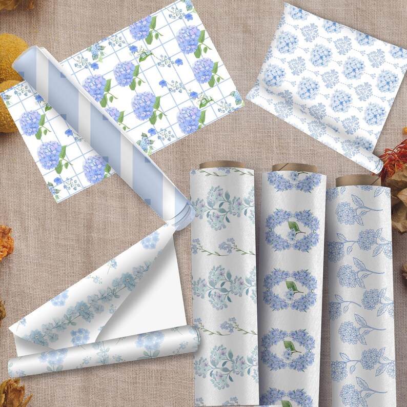 Blue Hydrangea Floral Digital Paper Pack: 12 Seamless Vintage Patterns ...