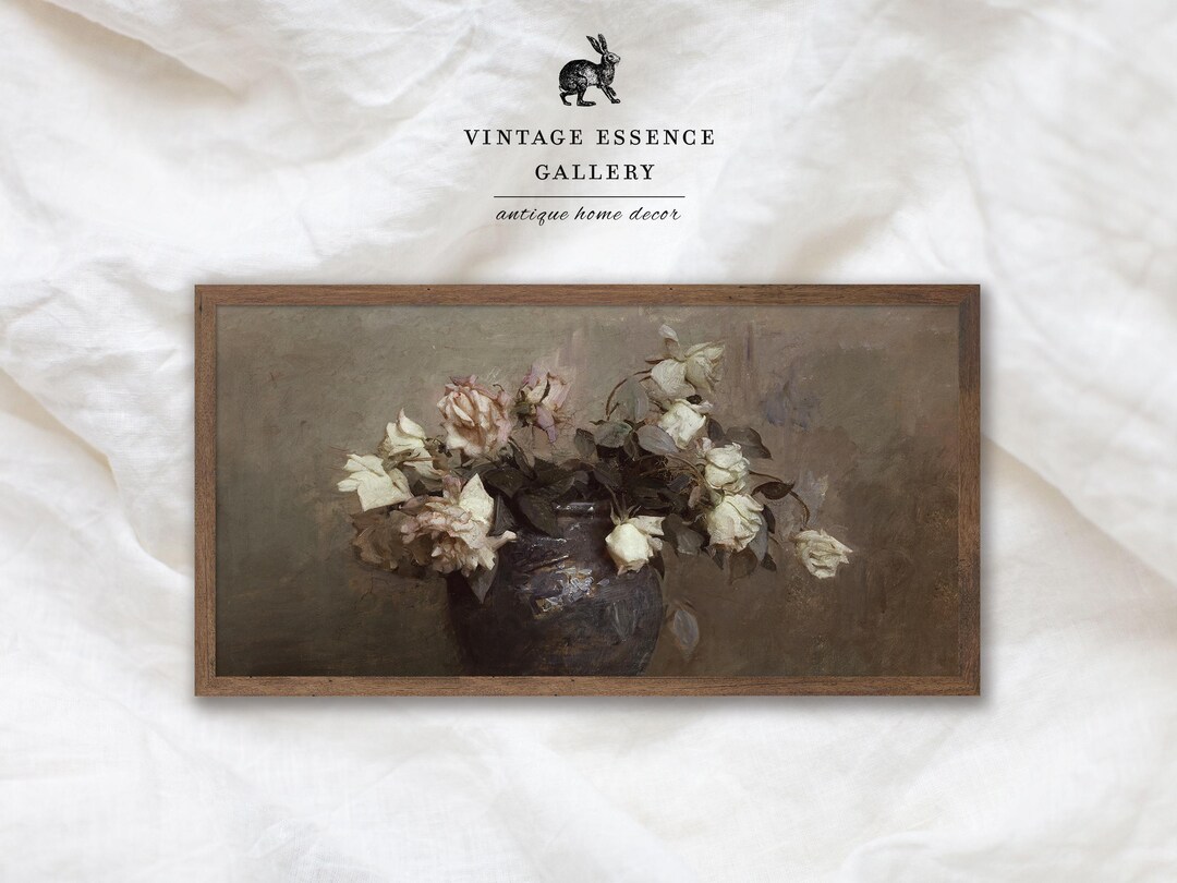 Vintage Panoramic Wall Art | Elegant Narrow Still Life Floral Painting ...