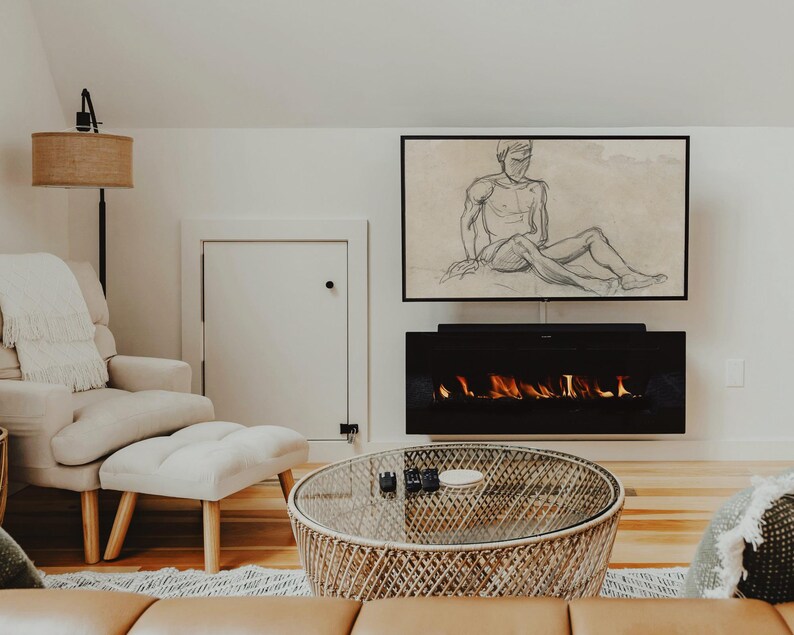 Samsung Frame TV Art | Vintage Male Figure Sketch | Neutral Antique Man ...