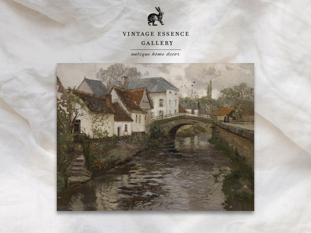 Vintage French Village River Print | Charming Cottage European ...