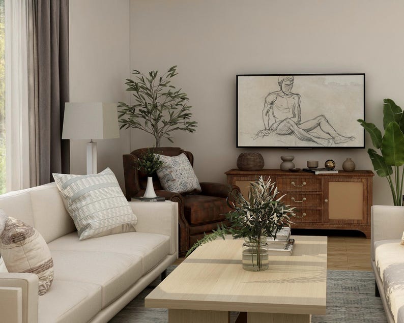 Samsung Frame TV Art | Vintage Male Figure Sketch | Neutral Antique Man ...