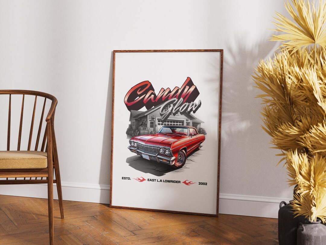 Red Lowrider Poster - Lowrider Art Print - Car Lover Gift, Urban Wall ...