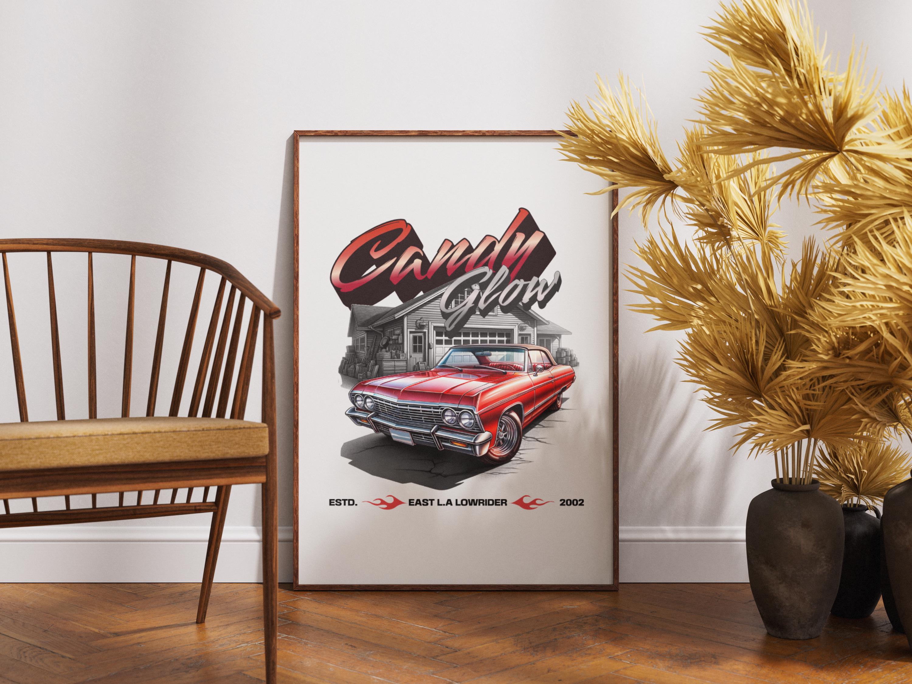Red Lowrider Poster - Lowrider Art Print - Car Lover Gift, Urban Wall ...
