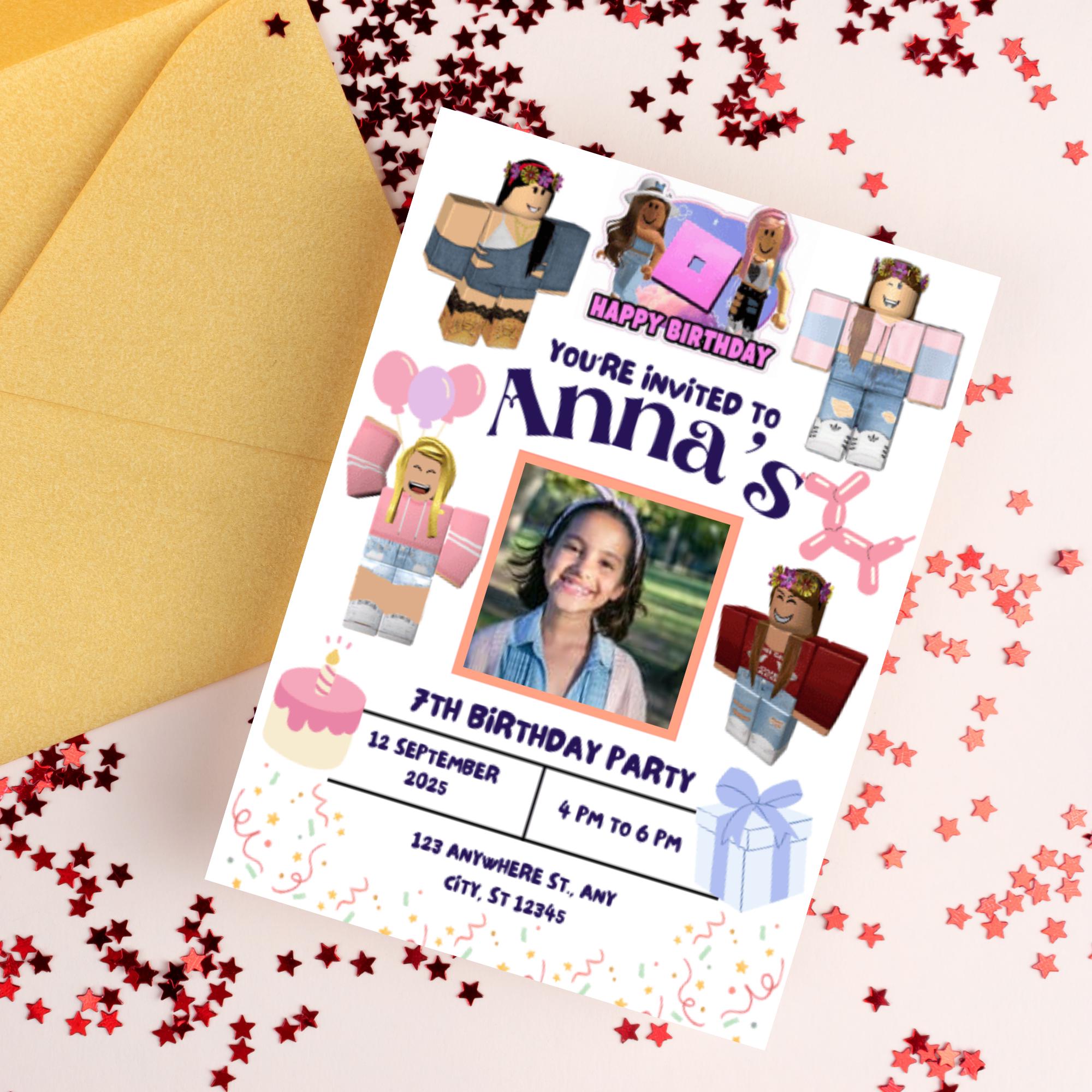 Personalized Roblox Birthday Invitation Template - Rob-lox Girl ...
