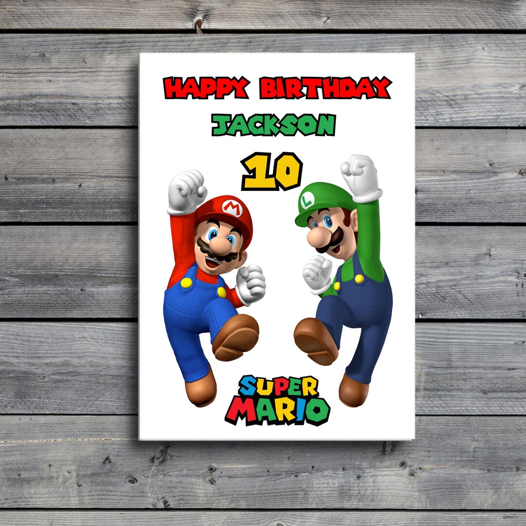 Super Mario Birthday Card: Editable Canva Template (printable Envelope ...