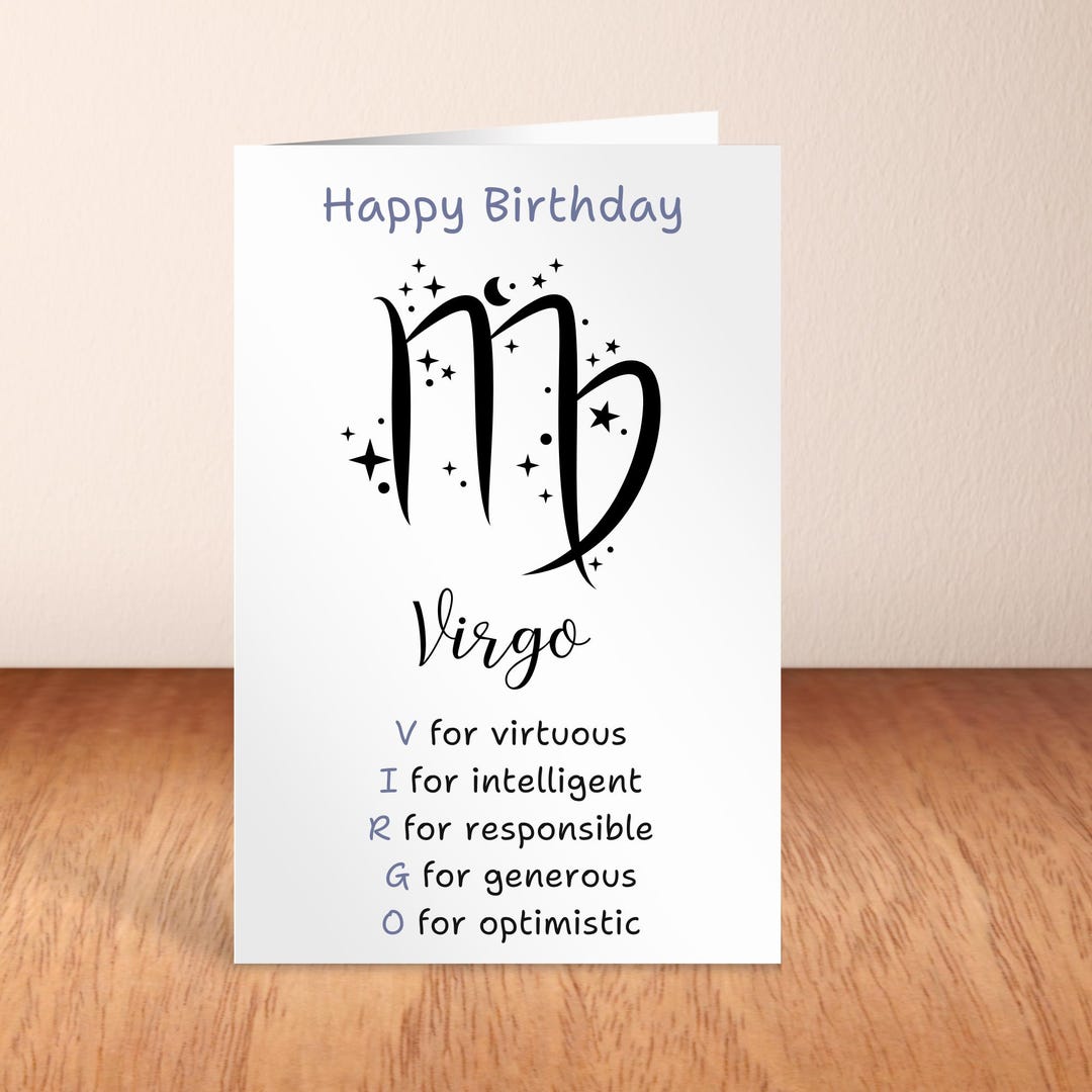 Virgo Zodiac Birthday Card Printable Instant Download With Envelope - Etsy