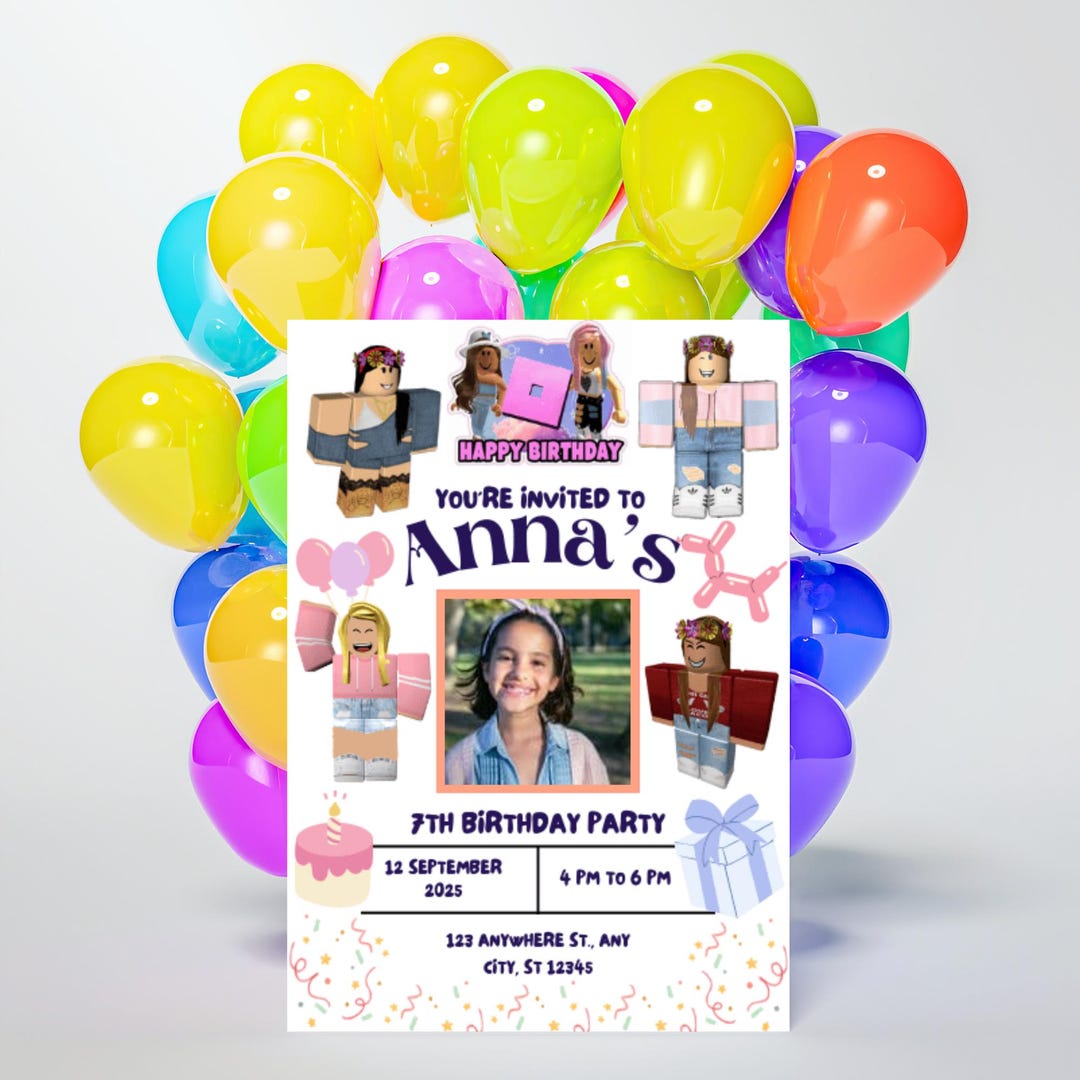Personalized Roblox Birthday Invitation Template - Rob-lox Girl ...