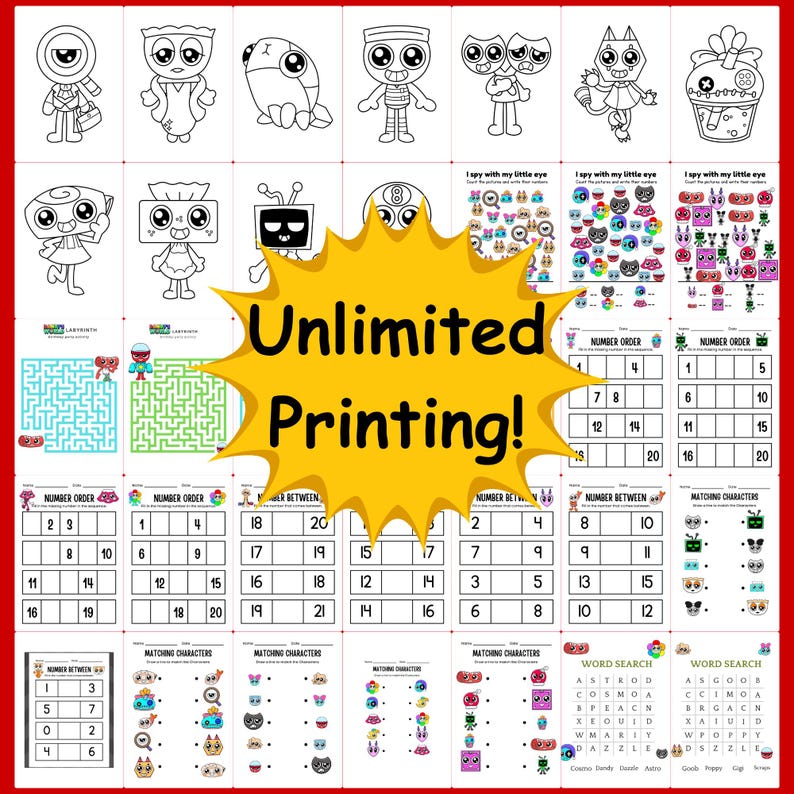 Dandy's World Activity Sheets – Coloring, Mazes, I Spy (PDF & JPG) - Etsy