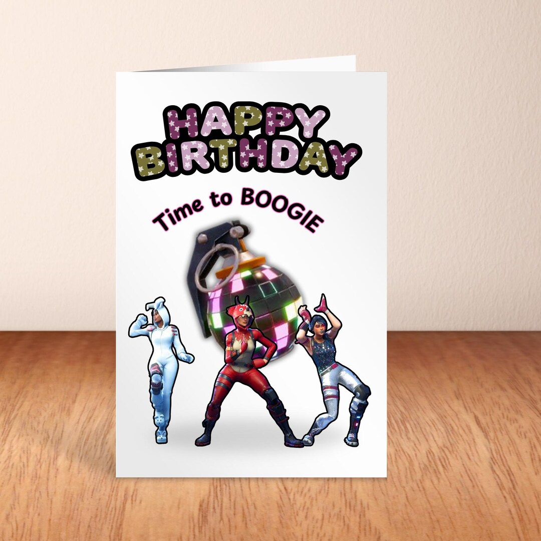 Time to Boogie Fort Birthday Card 5x7 Folded, F Nite Theme for Boy or ...