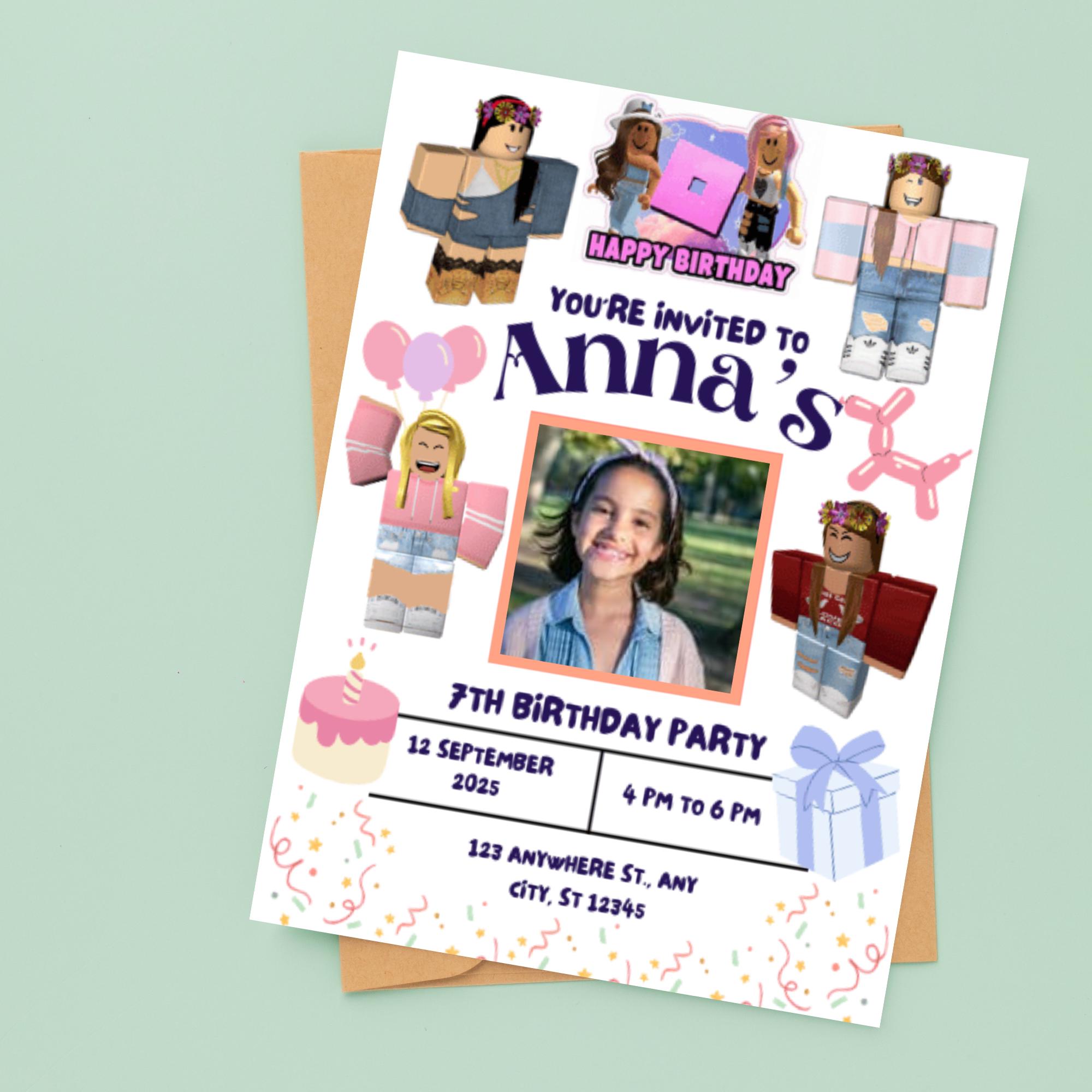 Personalized Roblox Birthday Invitation Template - Rob-lox Girl ...