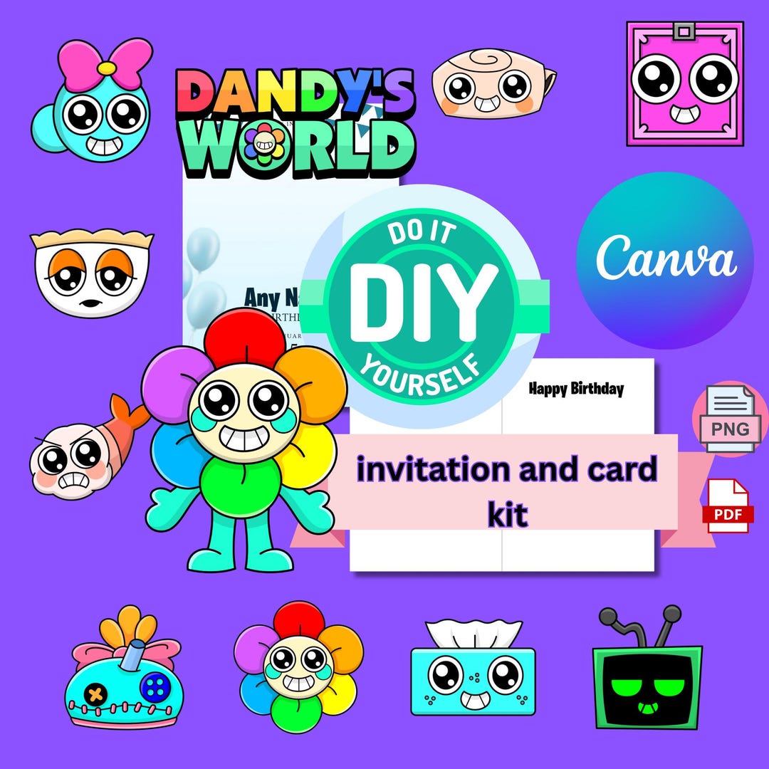 Dandys World PNG Set DIY Birthday Invitation Card Bundle - Canva ...