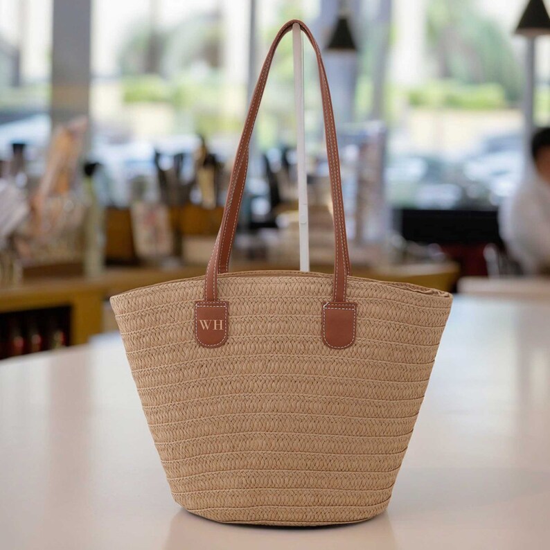 Straw Bag With Leather Handle, French Basket, Personalized Straw Beach ...
