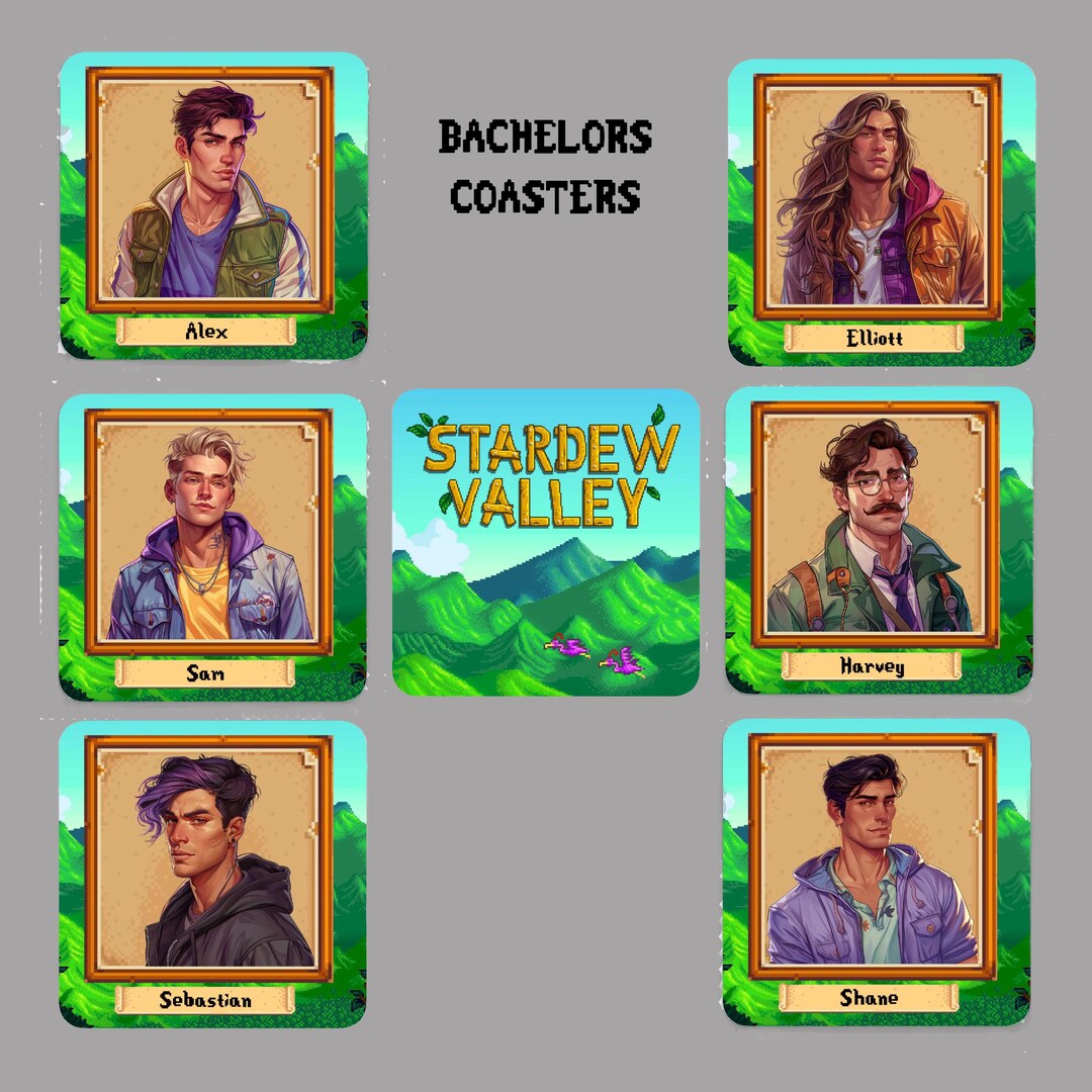 Stardew Valley, Bachelors Pixel, Sam, Shane, Sebastian, Alex, Harvey, and Elliott, Cork Back ...