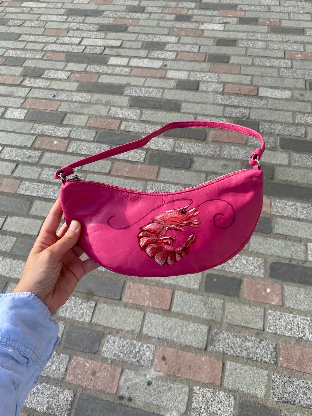 The Brawny Prawn - Hand-painted Pink Leather Shoulder Bag - Etsy