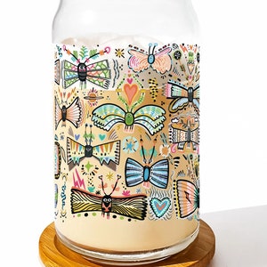 Colorful Moth Soda Can Glass: Illustrated Iced Coffee Cup - Etsy