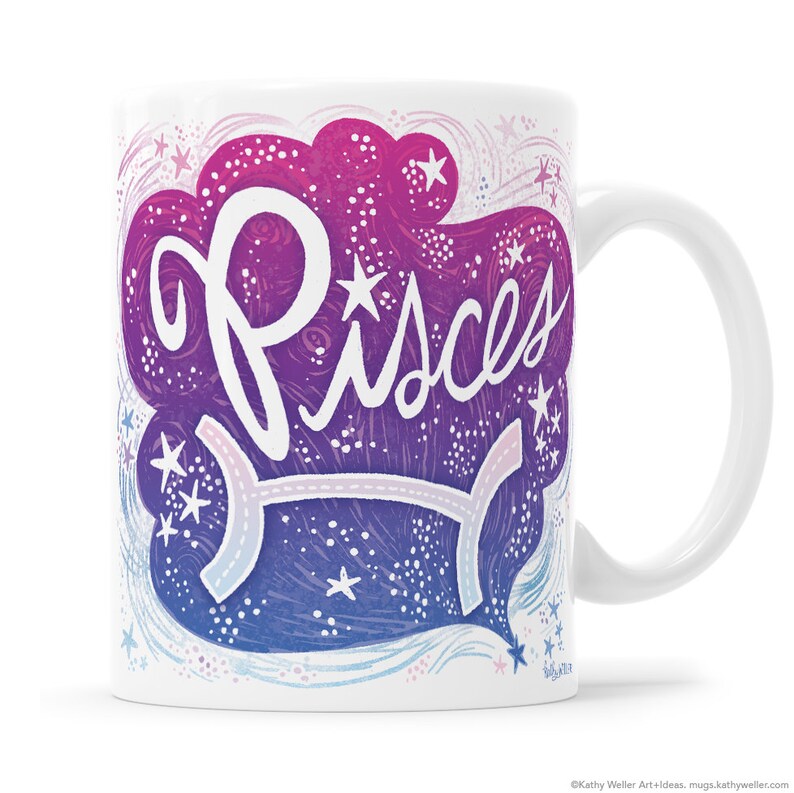 Purple Pisces Mug, Hand Lettered Zodiac Mug, Pisces Mug, Birthday Mug ...