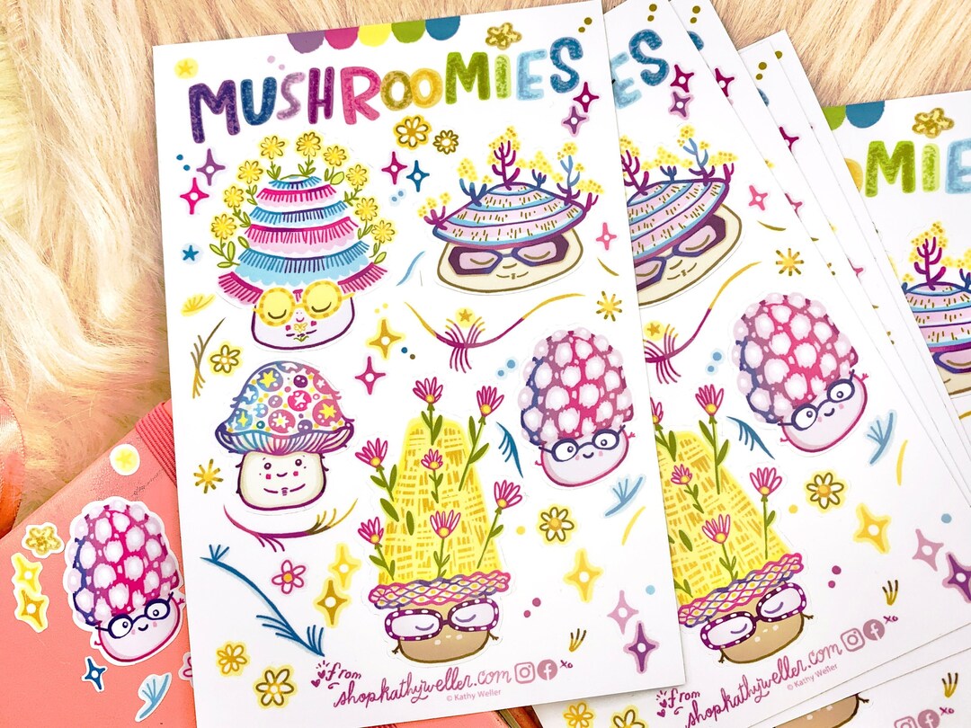 Mushroom Sticker Sheet - Cute Mushrooms - Mushroom Stickers - Mushies ...