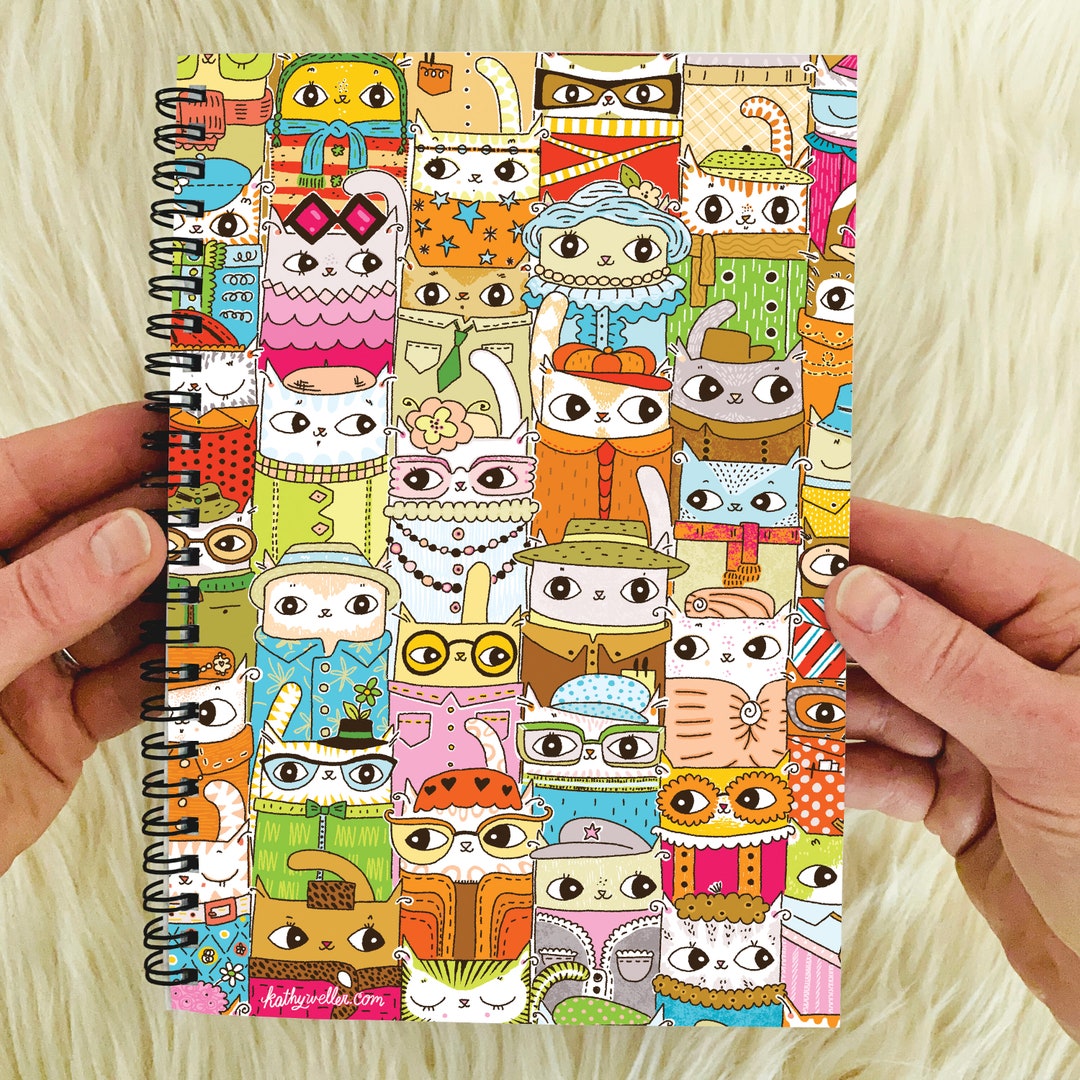 Wall of Cats Notebook - Trippy Cats Spiral Notebook - Stylish Cats ...