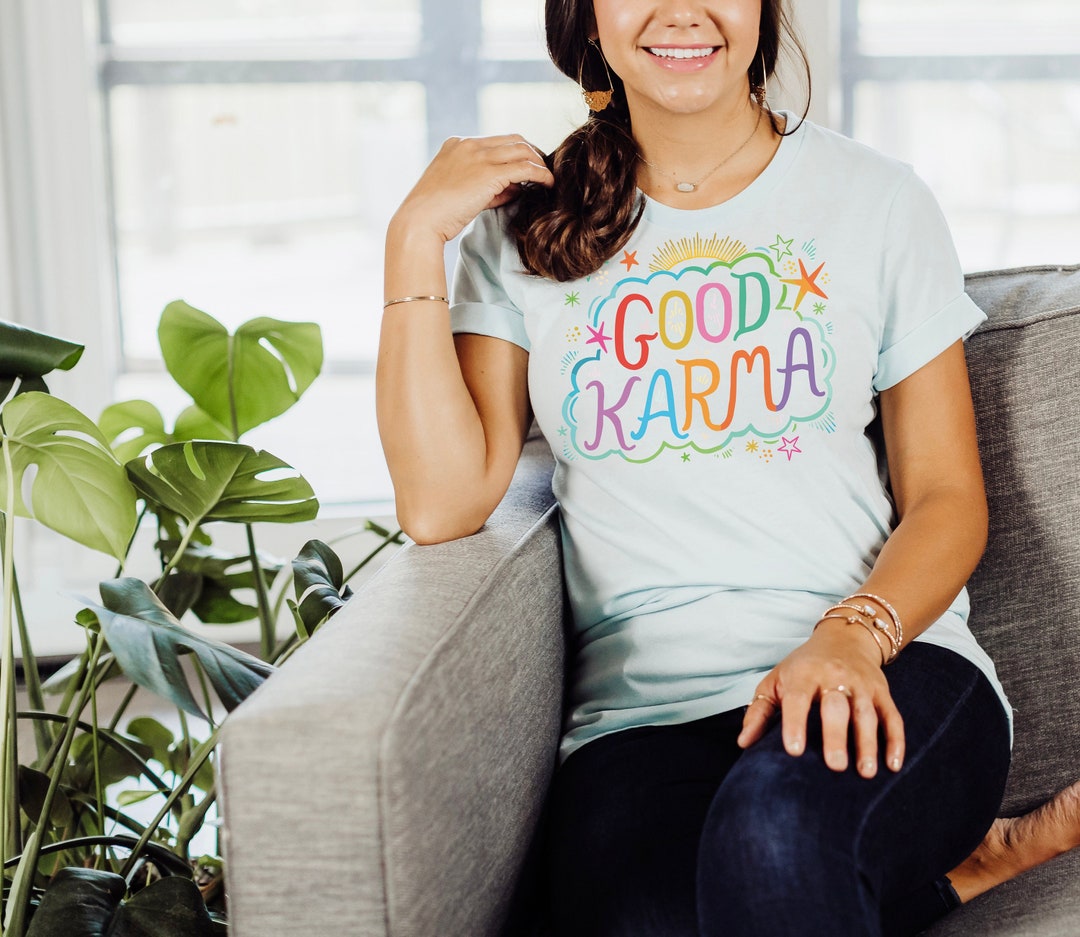 Good Karma Rainbow Hand Lettering Cloud and Stars Hippie T Shirt - Etsy