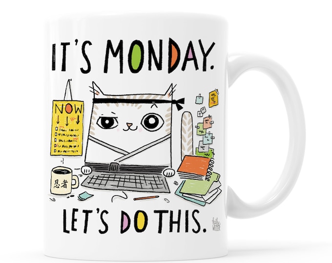 Ninja Cat Monday Mug Office Mug Funny Cat Mug Cat Work Mug I Love ...
