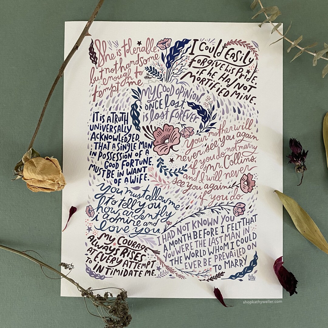 Pride and Prejudice Giclee Art Print Jane Austen Art Print Pride and ...